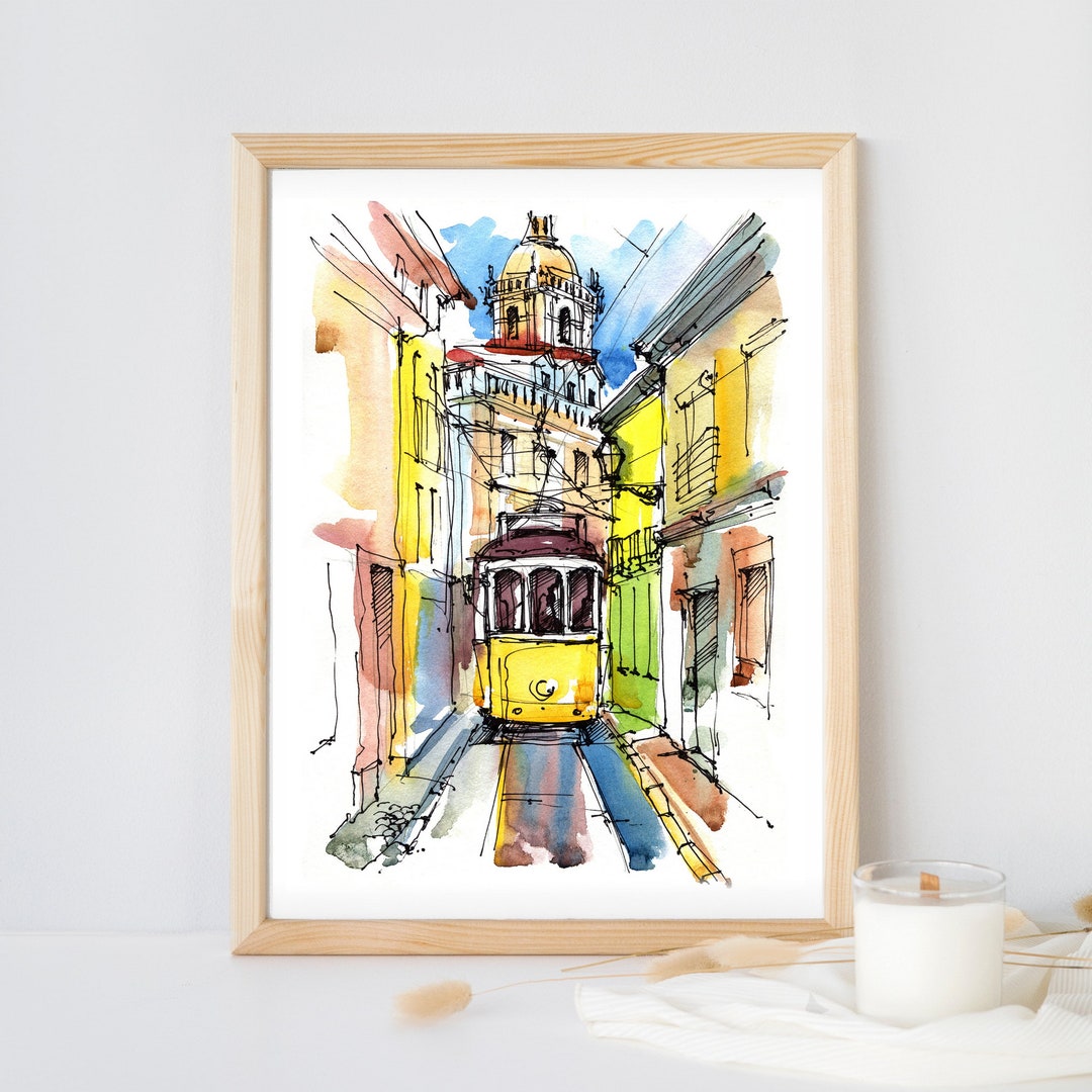 Lisbon Watercolor Print, Portugal Wall Art, Cityscape Watercolor, City ...