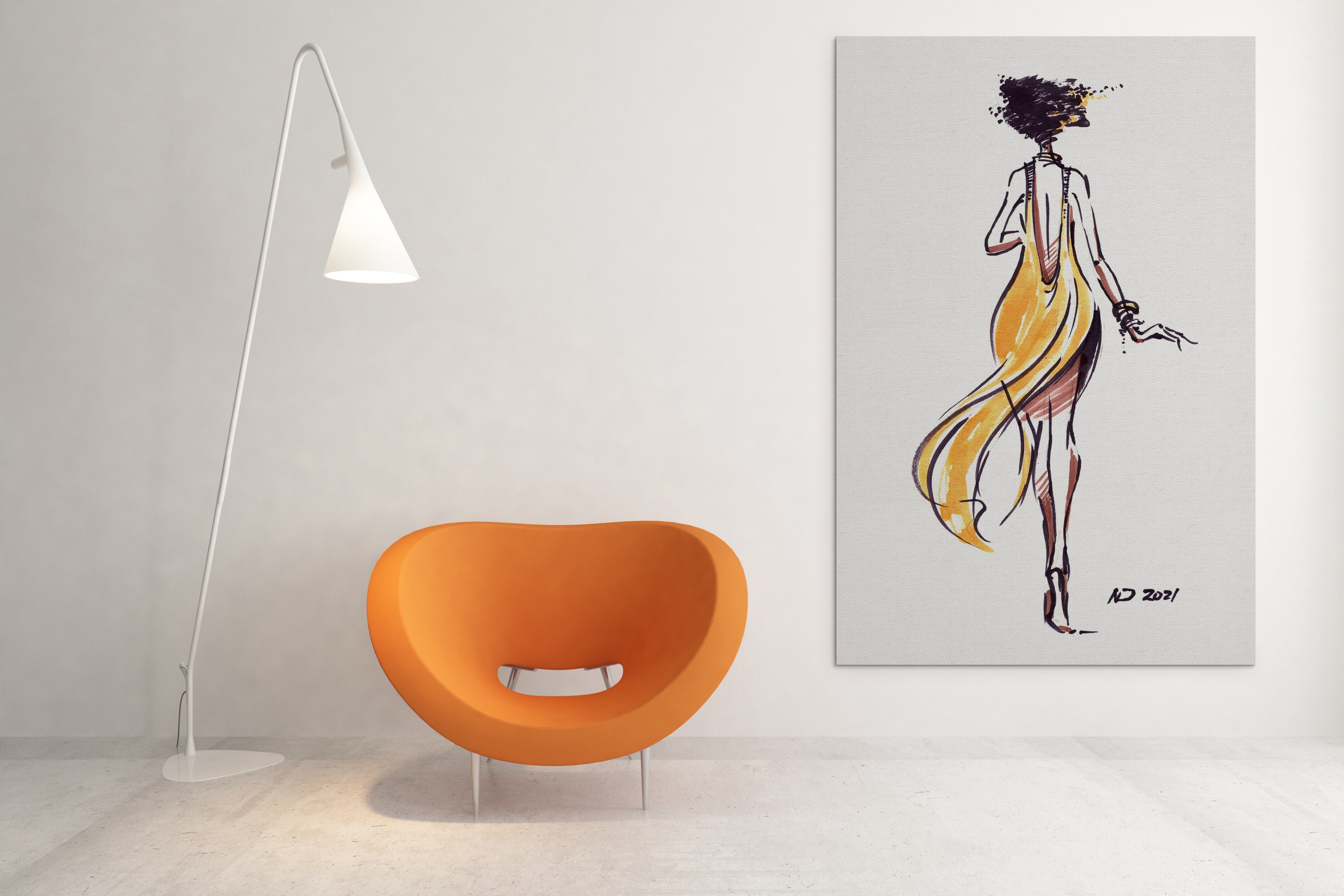 Woman in Yellow Print, Female Shape Art, Woman Illustration, Female ...