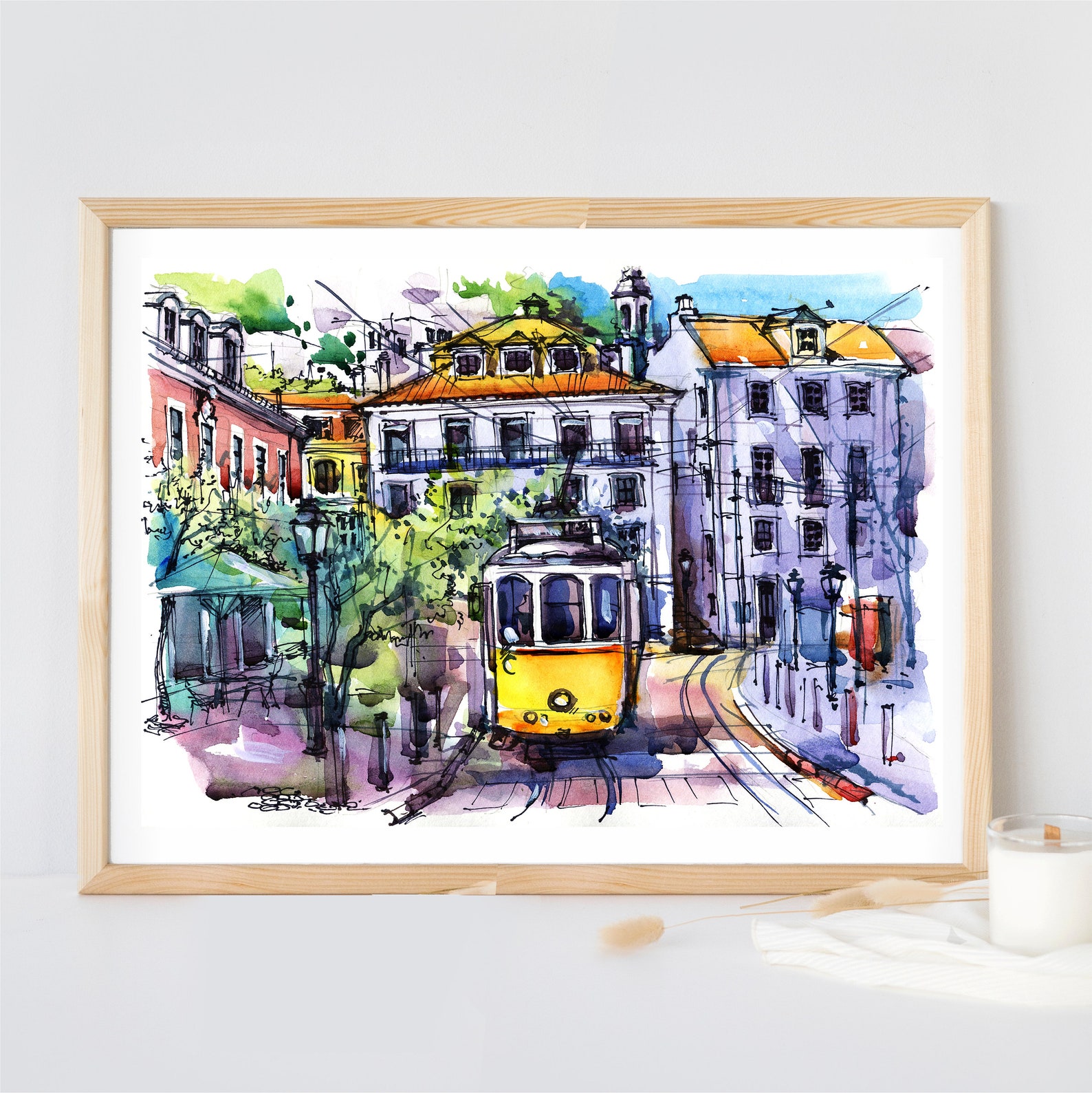 Lisbon Print, Travel Sketch, Lisbon Cityscape, Watercolor Painting, Art ...