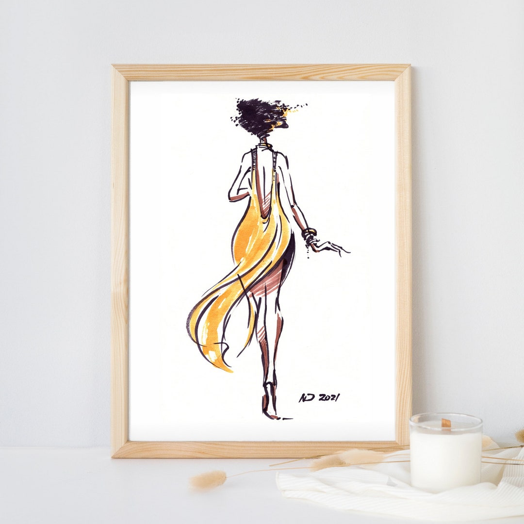 Woman in Yellow Print, Female Shape Art, Woman Illustration, Female ...