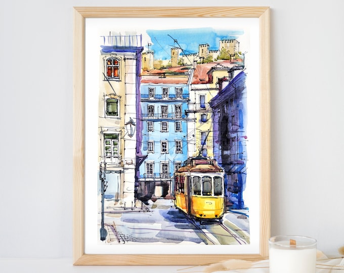 Lisbon Print, Lisbon Cityscape, Travel Sketch, Watercolor Painting, Art ...