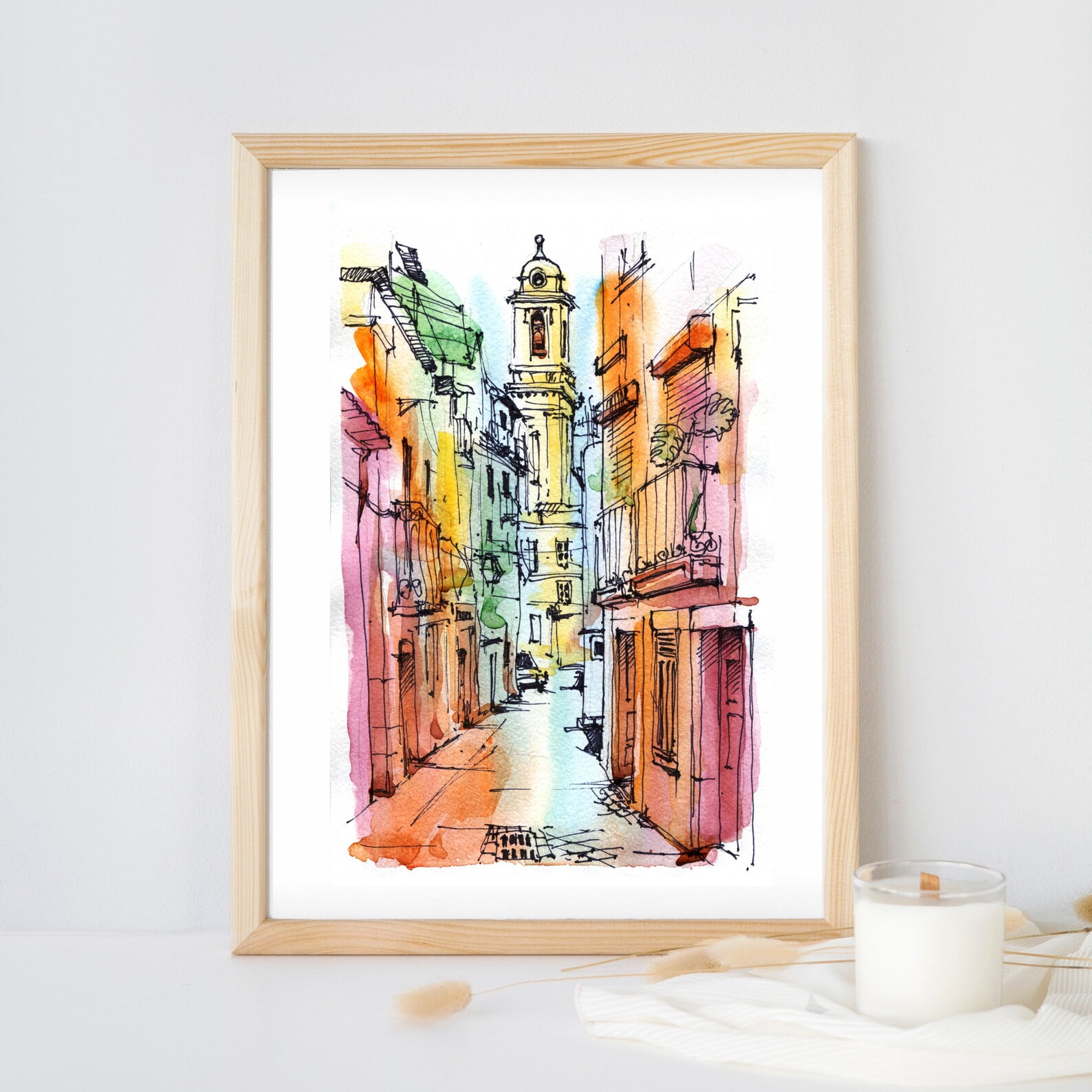 Lisbon Print, Travel Sketch, Lisbon Cityscape, Watercolor Painting, Art ...