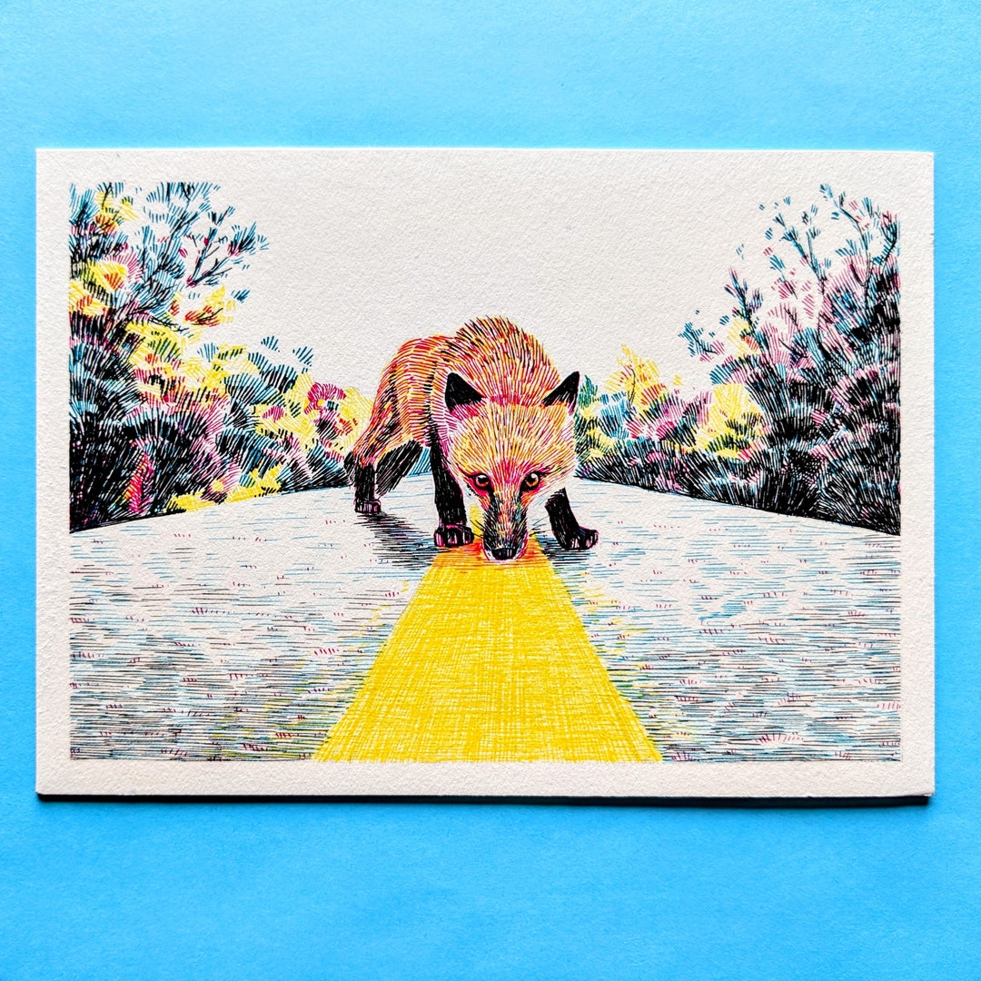 CMYK Fox Pen and Ink Illustration | Forest Animal Pen and Ink - Etsy