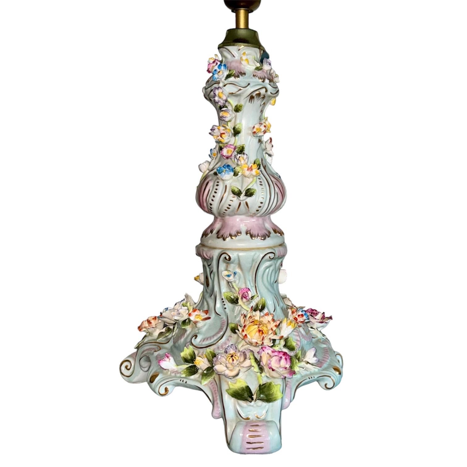 Meissen Style Rococo Porcelain Table Lamp / Meissen / Light Blue Lamp ...