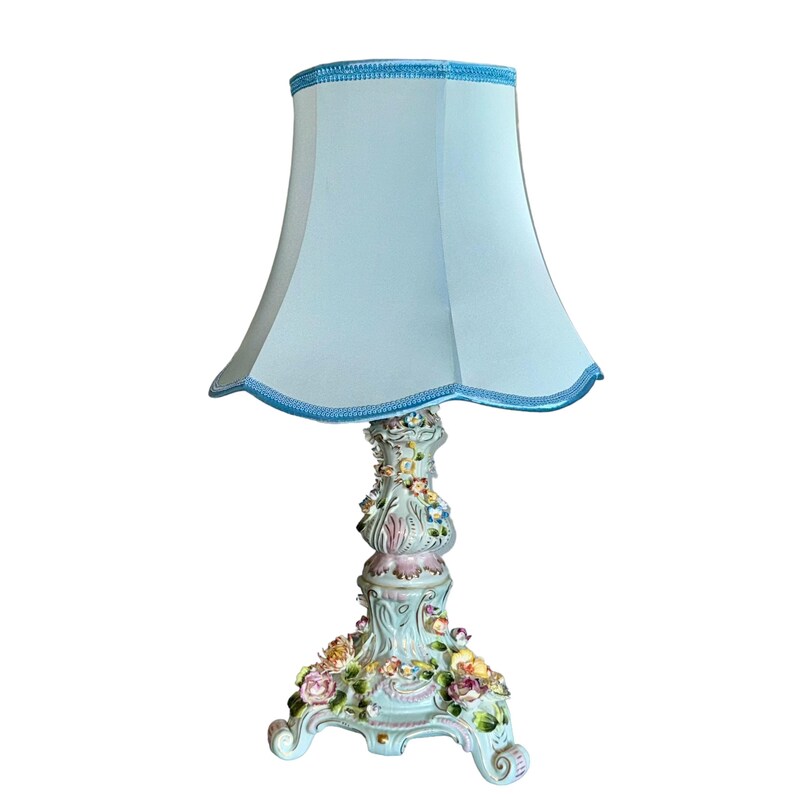 Meissen Style Rococo Porcelain Table Lamp / Meissen / Light Blue Lamp ...