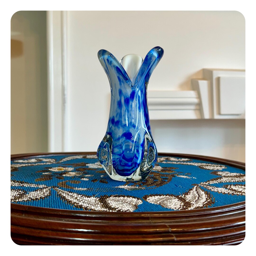 Vintage Murano Blue Glass Vase Italy 1970s / Glass Art / Murano Glass ...