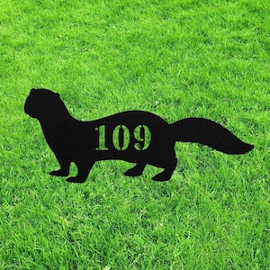 Ferret House Number Sign Yard Address Plaque Garden Lawn Stake Metal ...