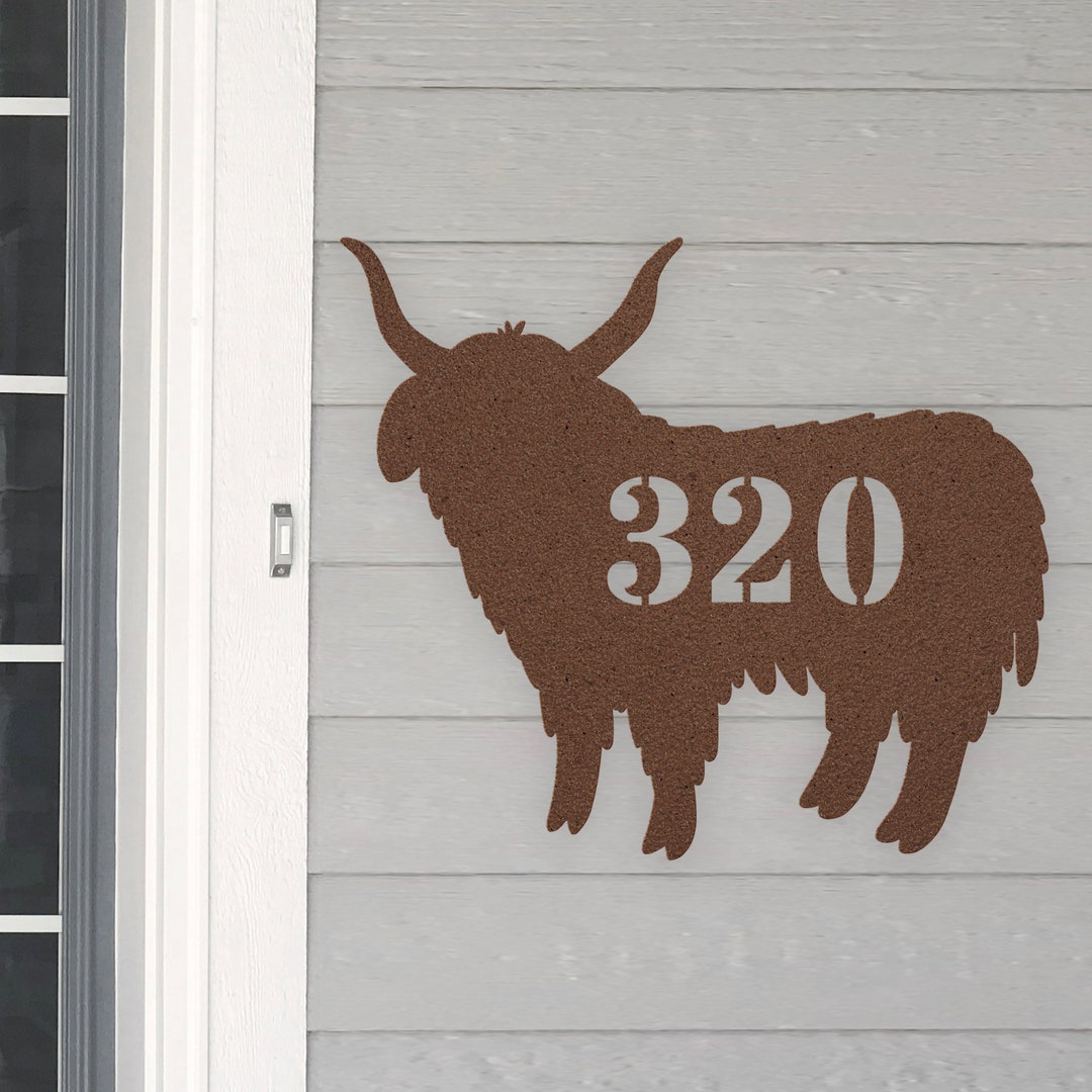 Personalized Highland Cattle Cow Address House Number Sign Metal Wall ...