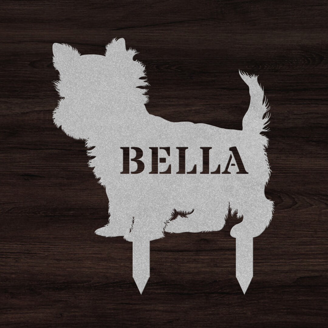 Personalized Yorkie Silver Garden Statue Stake, Custom Yorkshire ...