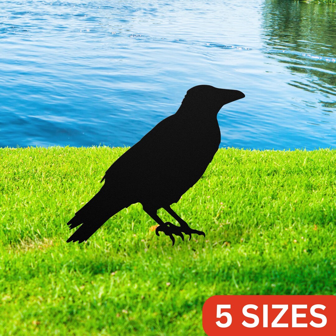 Raven Crow Yard Art Statue Stake Black Bird Metal Outdoor Garden Art ...