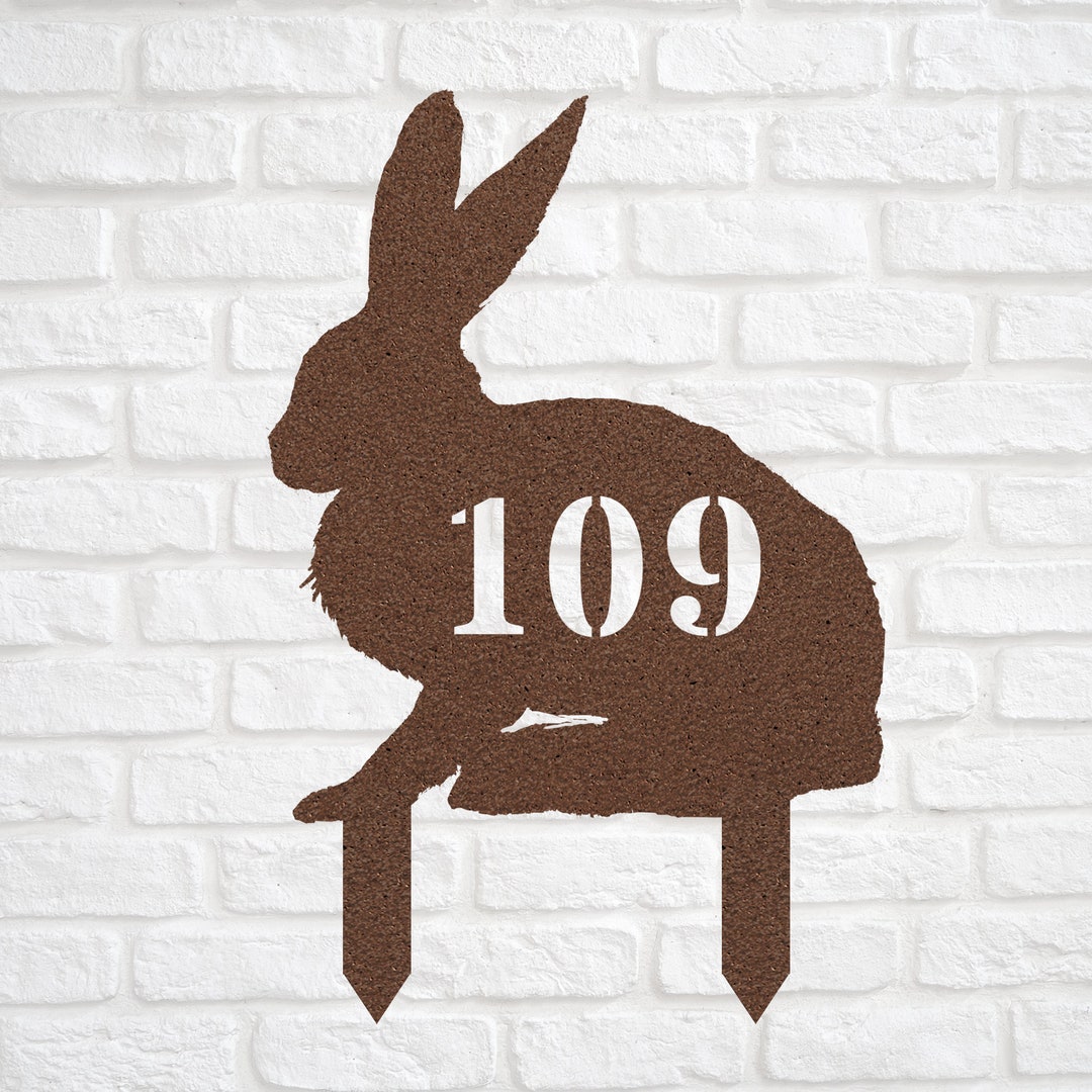 Hare House Number Sign Yard Address Plaque Garden Lawn Stake Metal Last ...