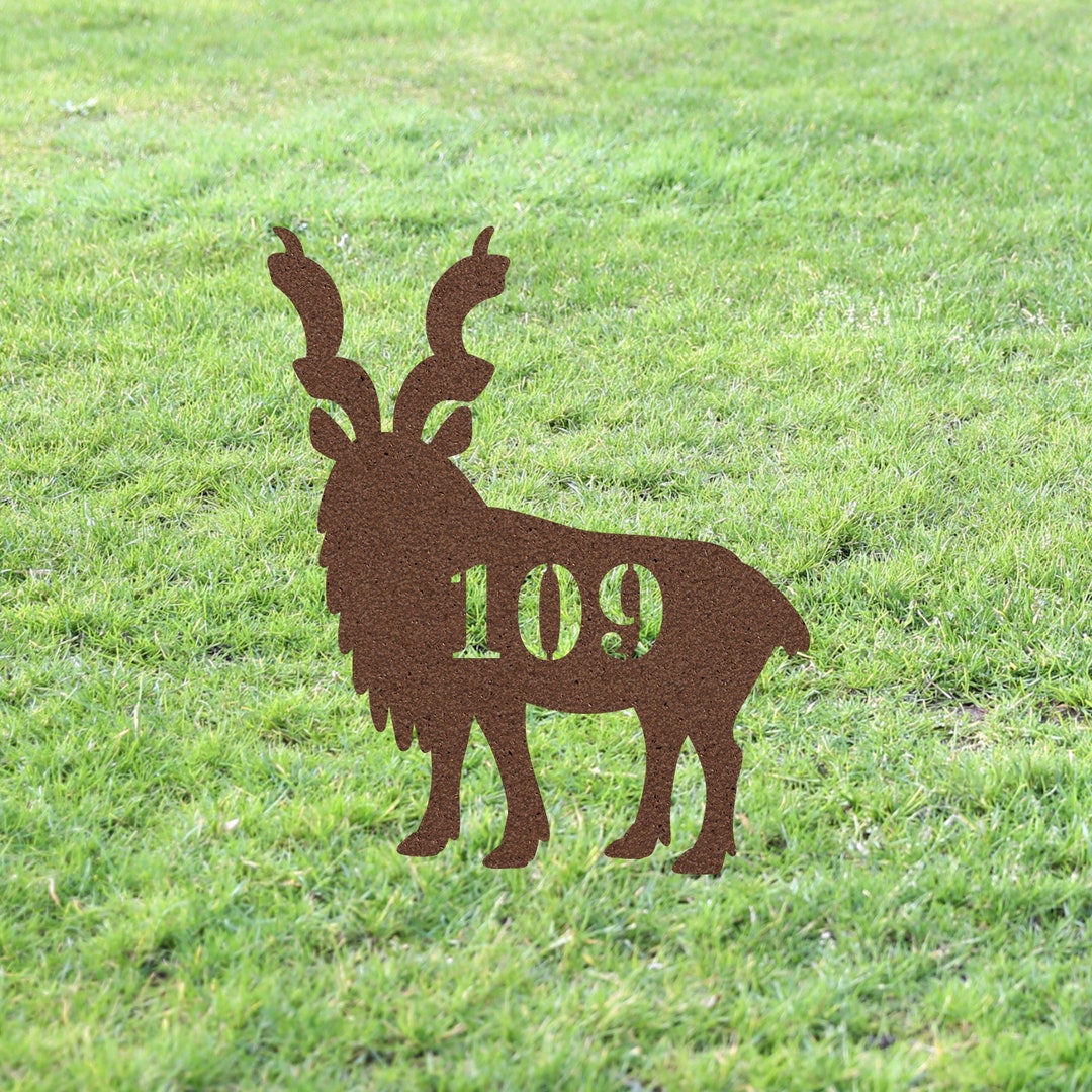 Markhor House Number Sign Yard Address Plaque Garden Lawn Stake Metal ...