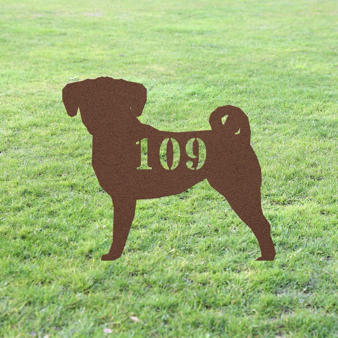Puggle House Number Sign Yard Address Plaque Garden Lawn Stake Metal ...