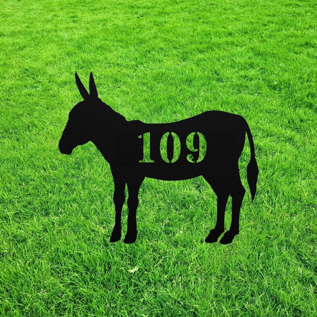 Donkey House Number Sign Yard Address Plaque Garden Lawn Stake Metal ...