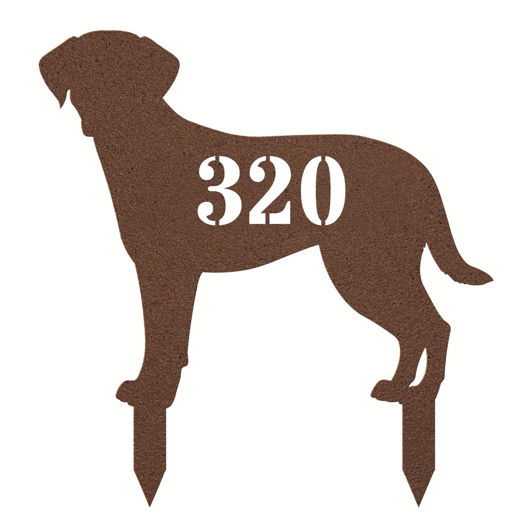 Black Lab House Number Sign Yard Address Plaque Garden Lawn Stake Metal ...