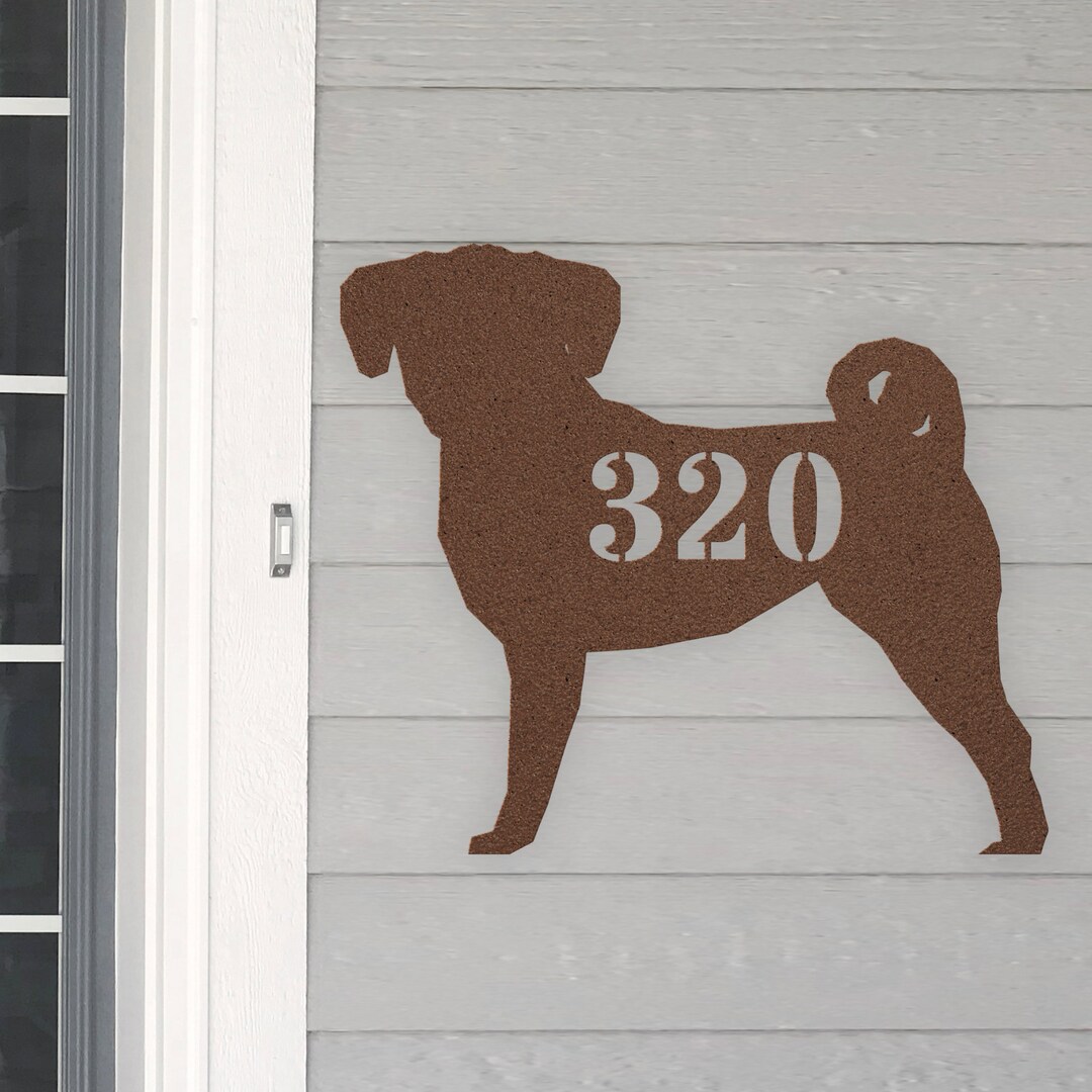 Personalized Puggle Address House Number Sign, Puggle Metal Wall Art ...