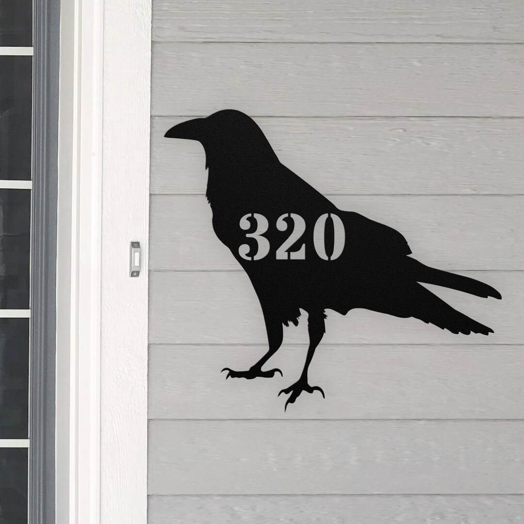 Personalized Raven Address House Number Sign Crow Metal Wall Art ...