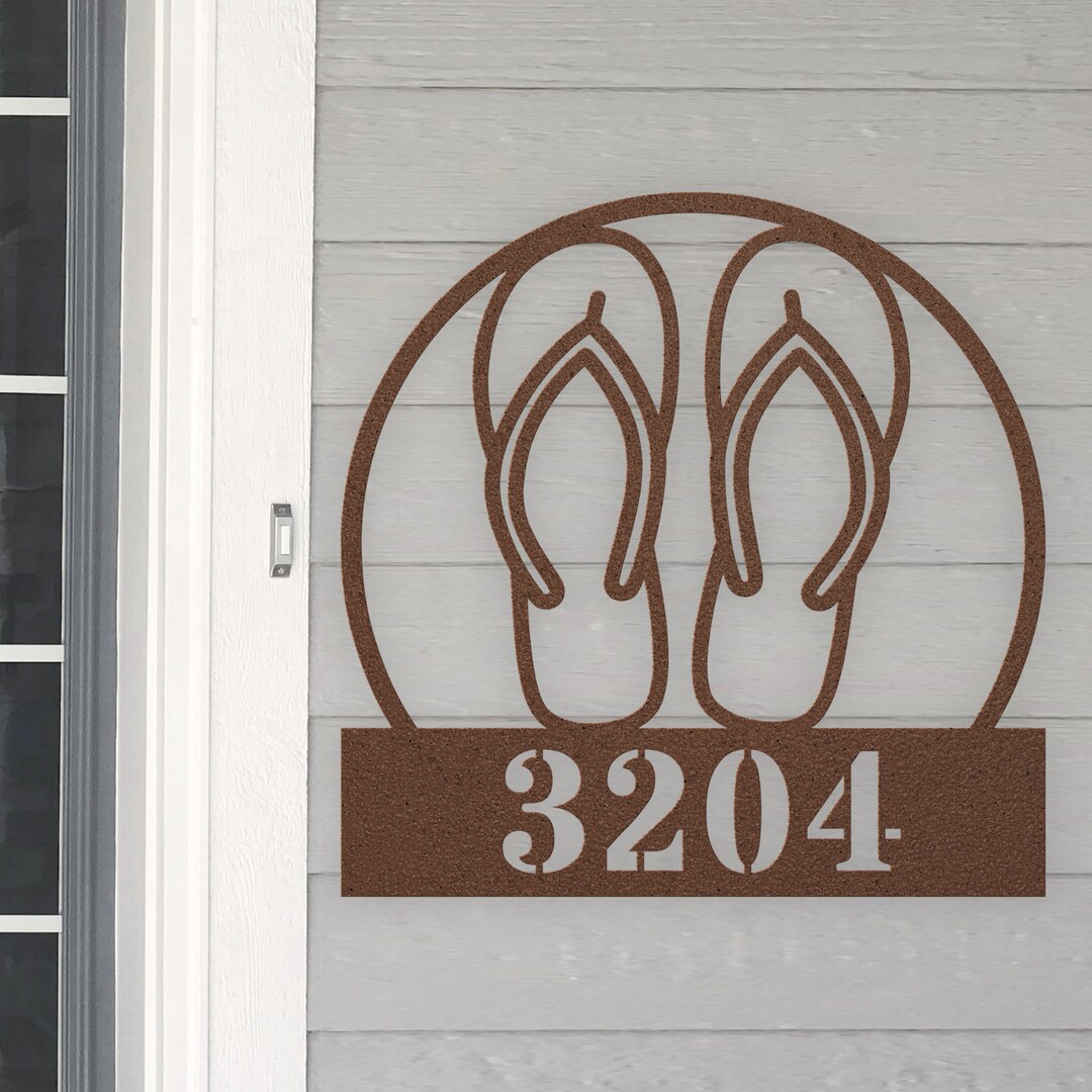 Personalized Flip Flops Address House Number Sign Metal Wall Art ...