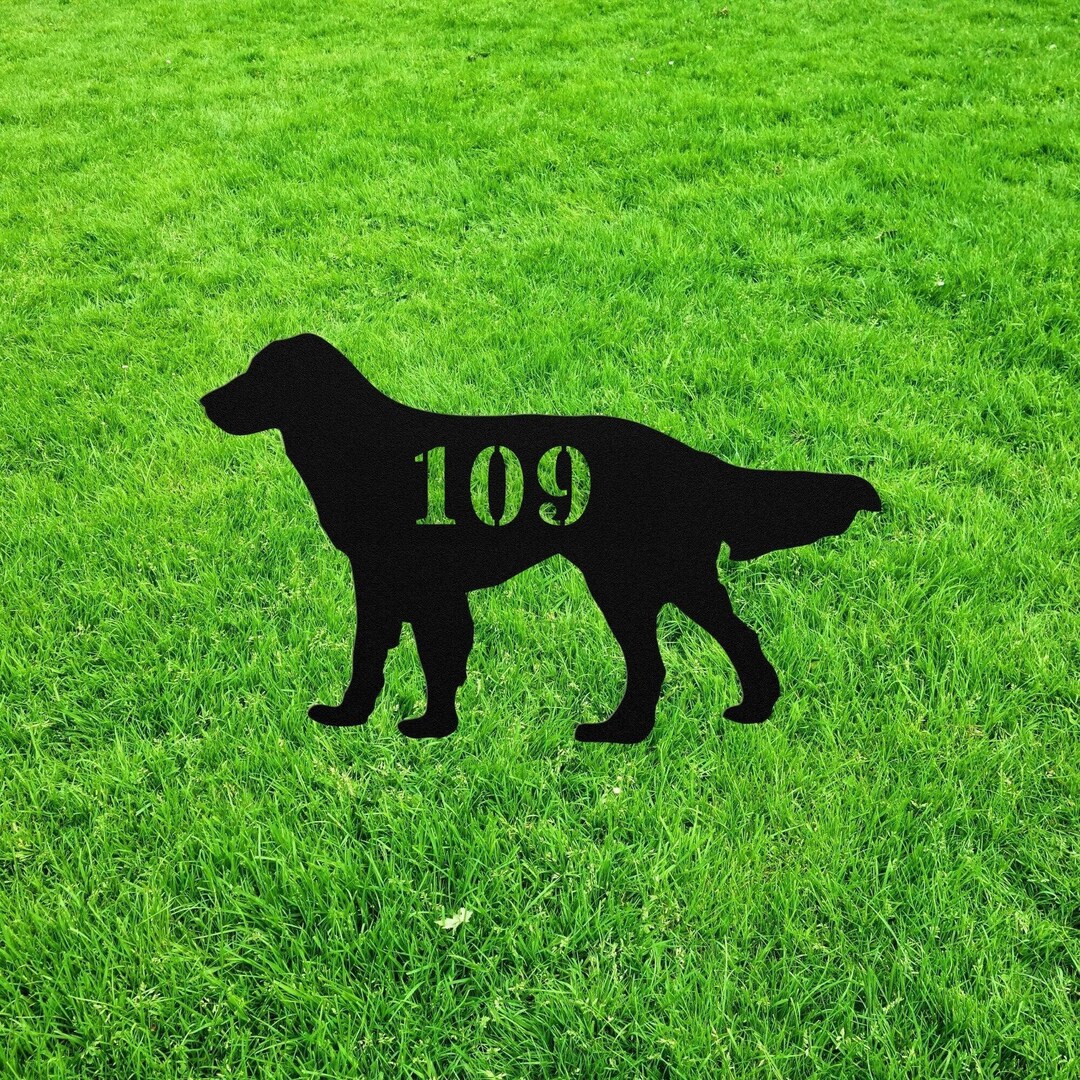 Golden Retriever House Number Sign Yard Address Plaque Garden Lawn ...