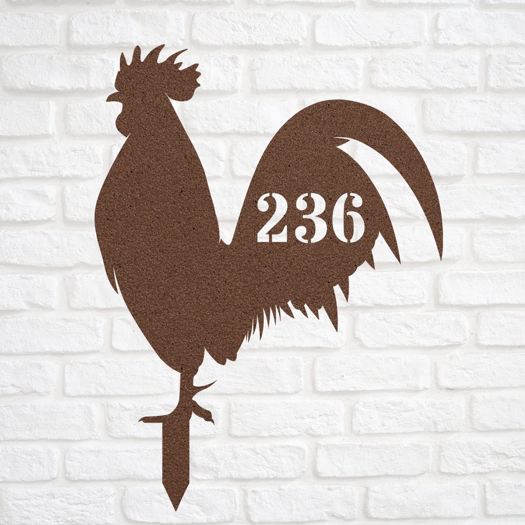 Rooster Address House Sign, Rooster Metal Address Steel Yard Sign ...