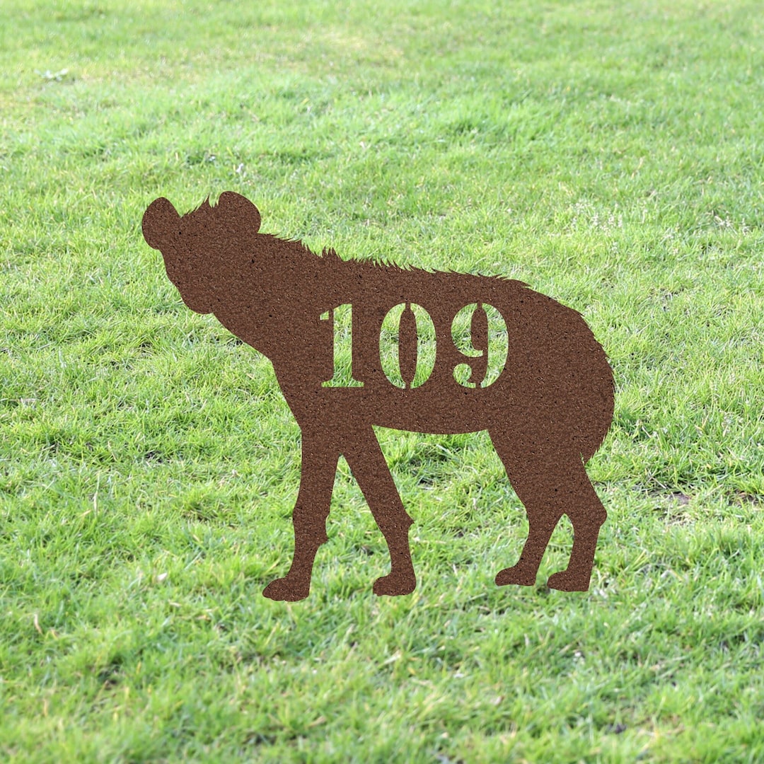 Hyena House Number Sign Yard Address Plaque Garden Lawn Stake Metal ...