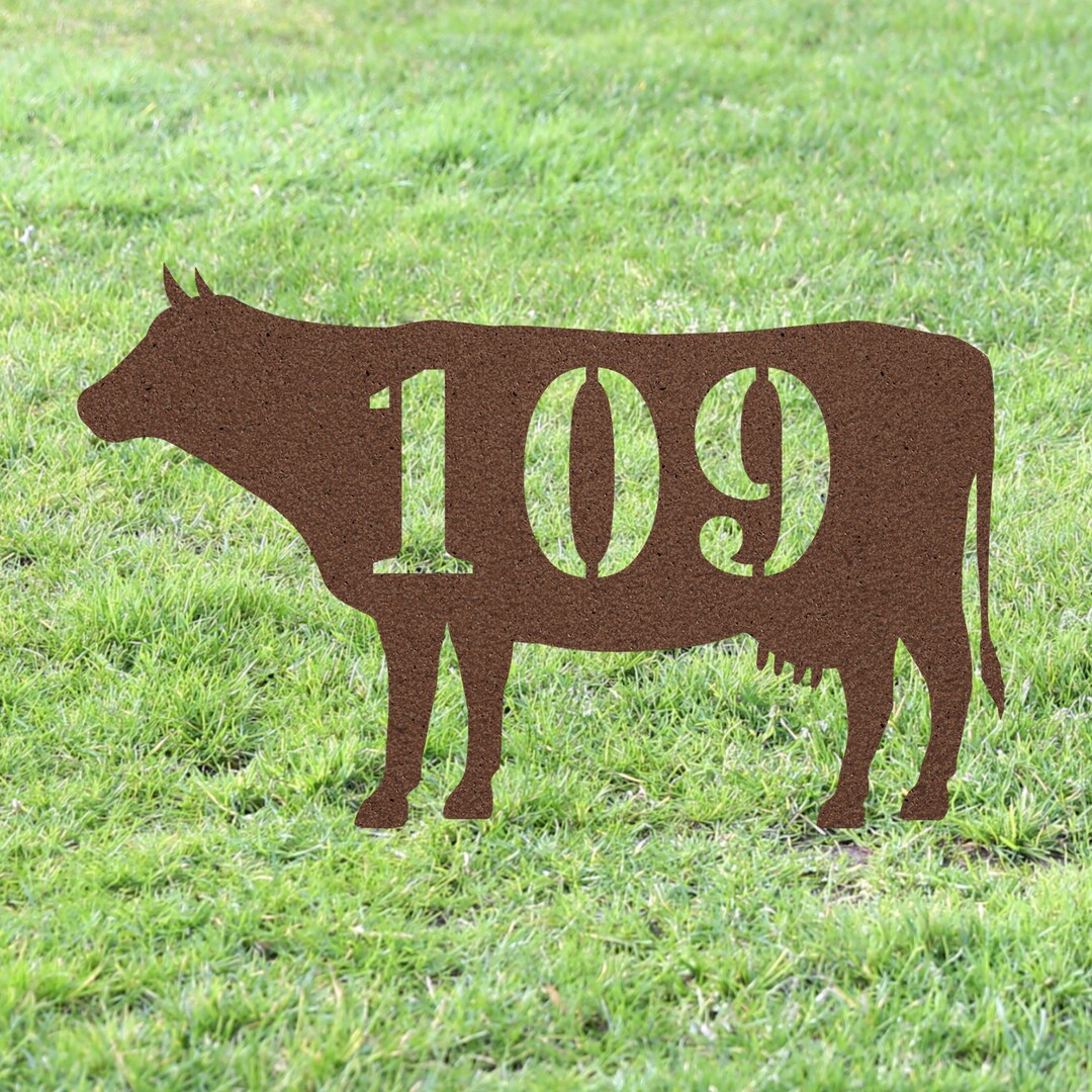 Cow Address House Sign, Cow Metal Address Steel Yard Sign, Cow Statue ...
