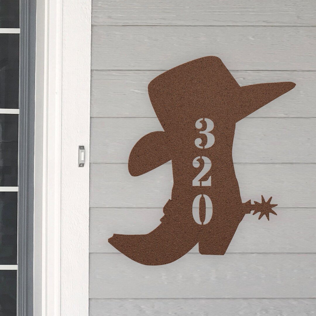 Personalized Cowboy Boot Address House Number Sign Rodeo Western Metal ...
