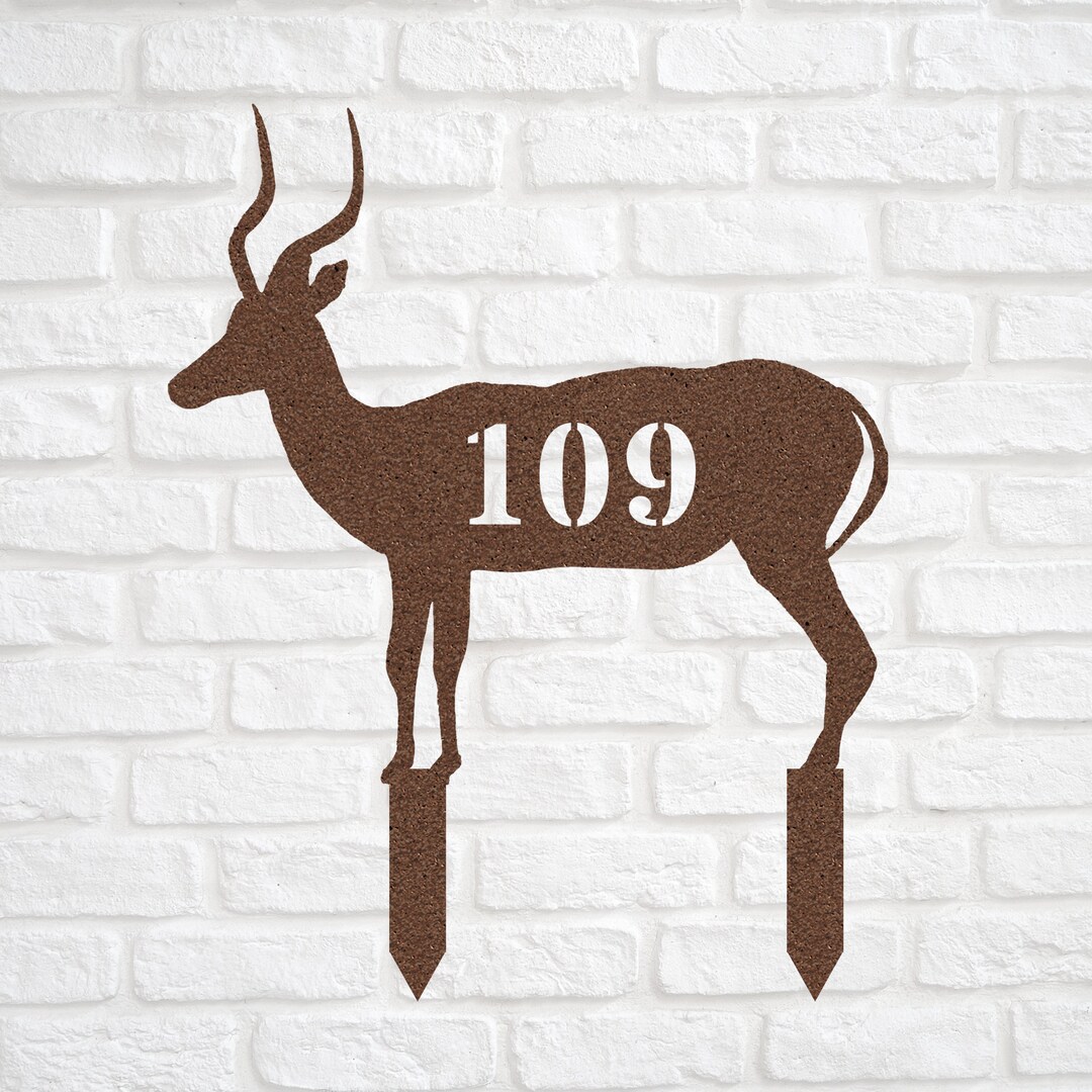 Antelope House Number Sign Yard Address Plaque Garden Lawn Stake Metal ...