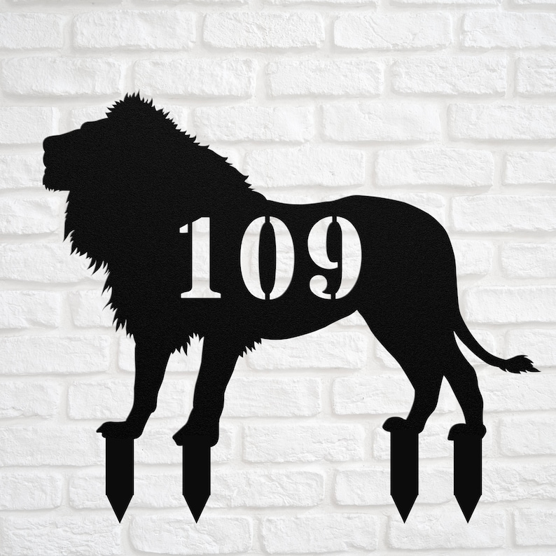 Lion Address House Sign, Lion Metal Address Steel Yard Sign, Lion ...