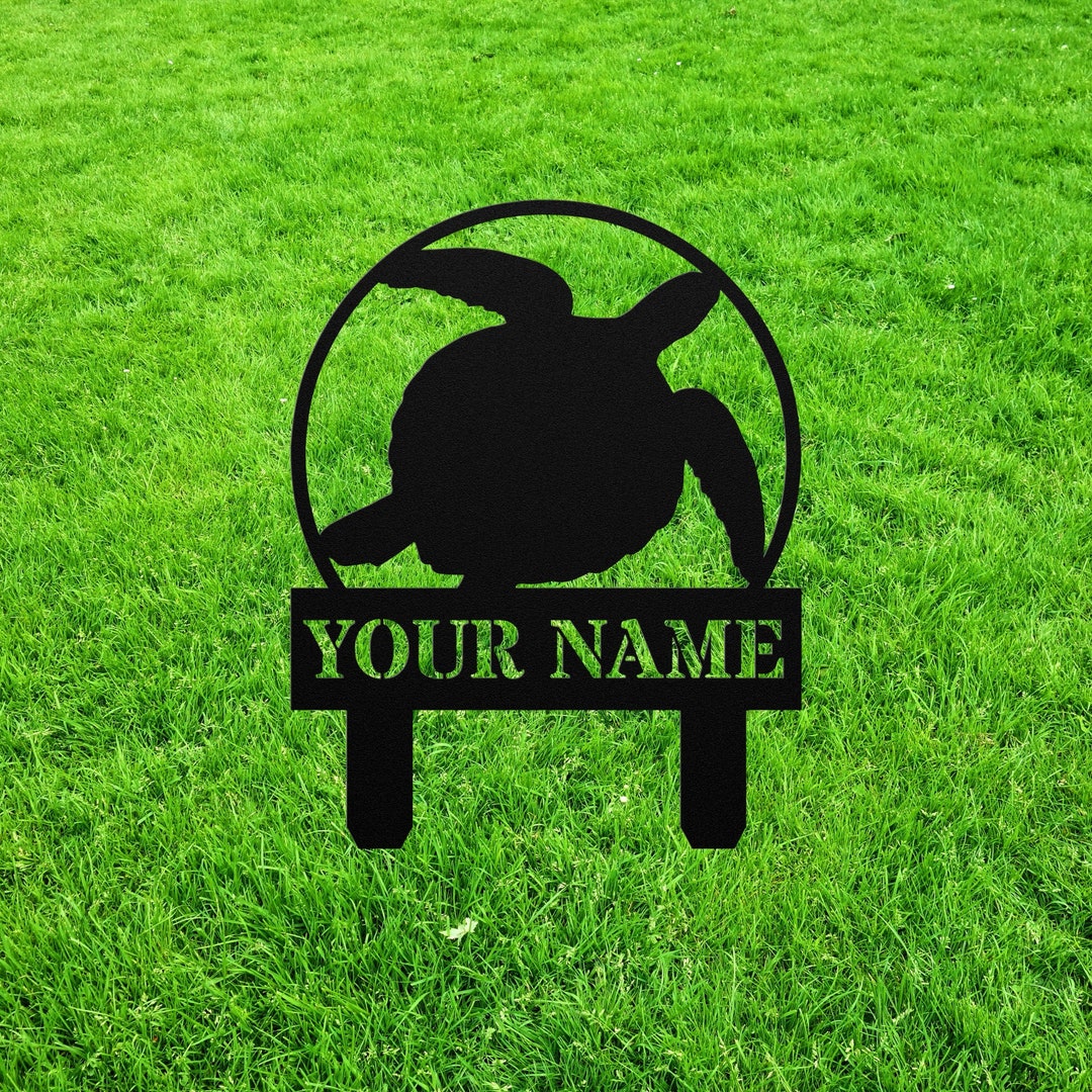 Custom Sea Turtle Yard Sign Stake, Personalized Turtle Metal Monogram ...