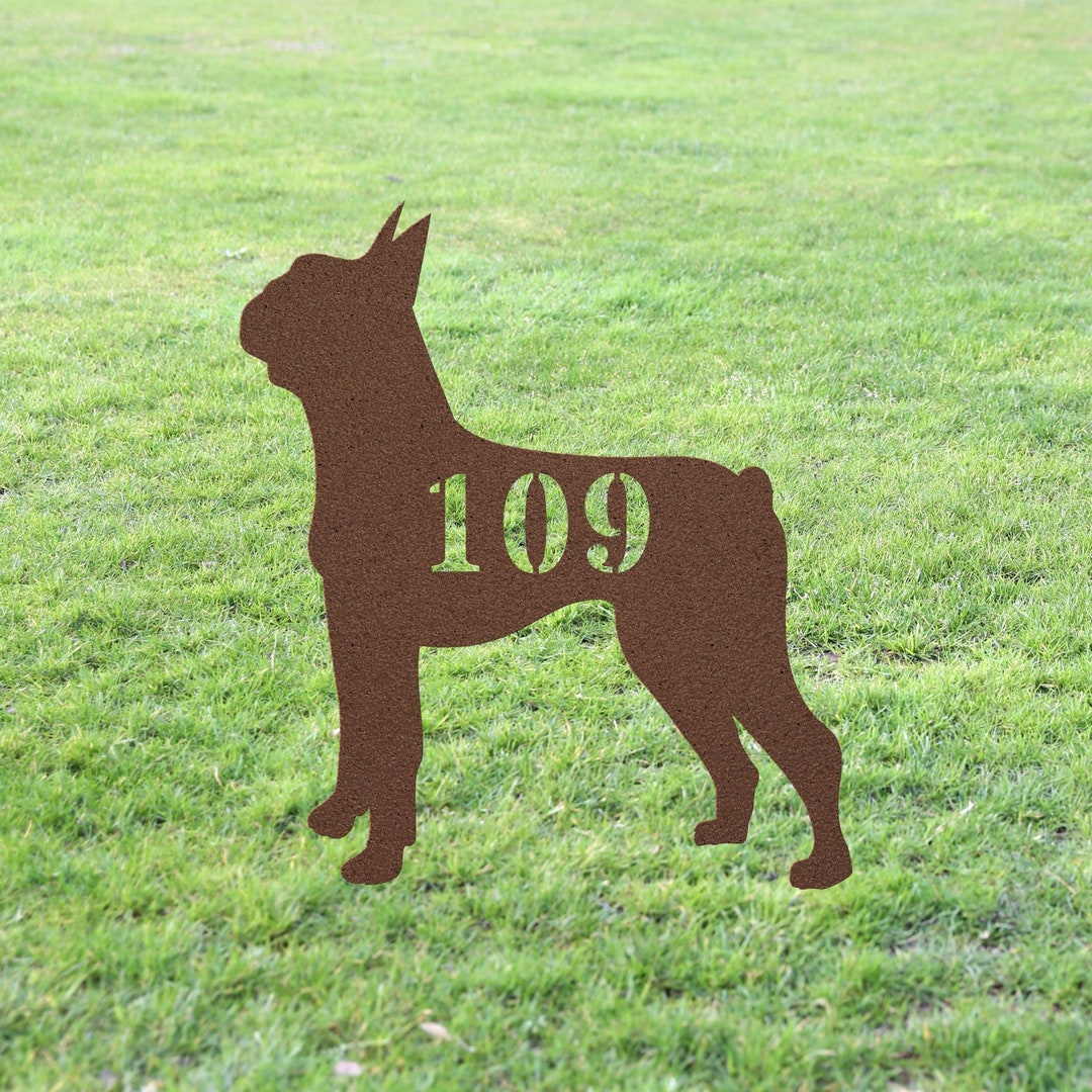Boston Terrier House Number Sign Yard Address Plaque Garden Lawn Stake ...