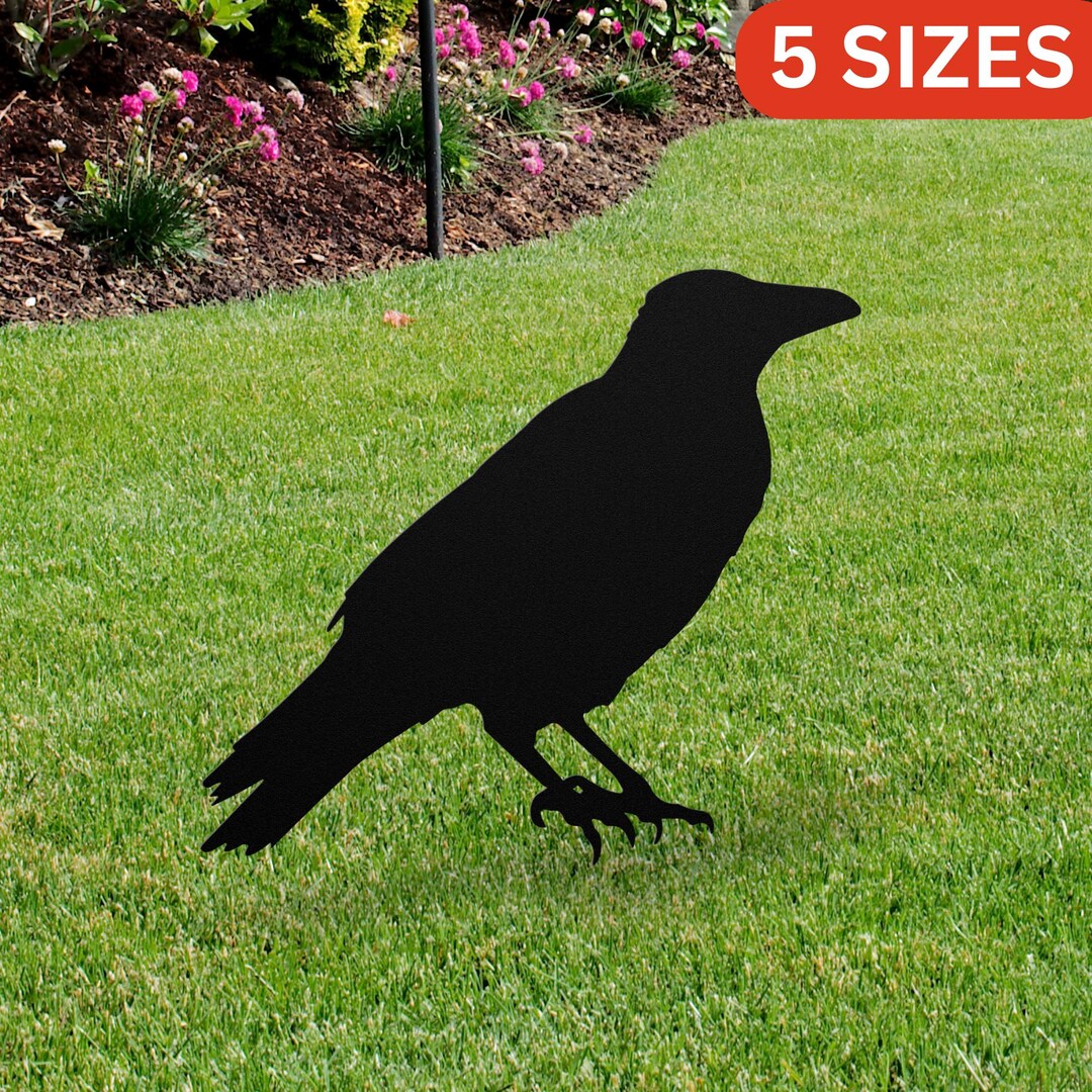 Raven Crow Yard Art Statue Stake Black Bird Metal Outdoor Garden Art ...