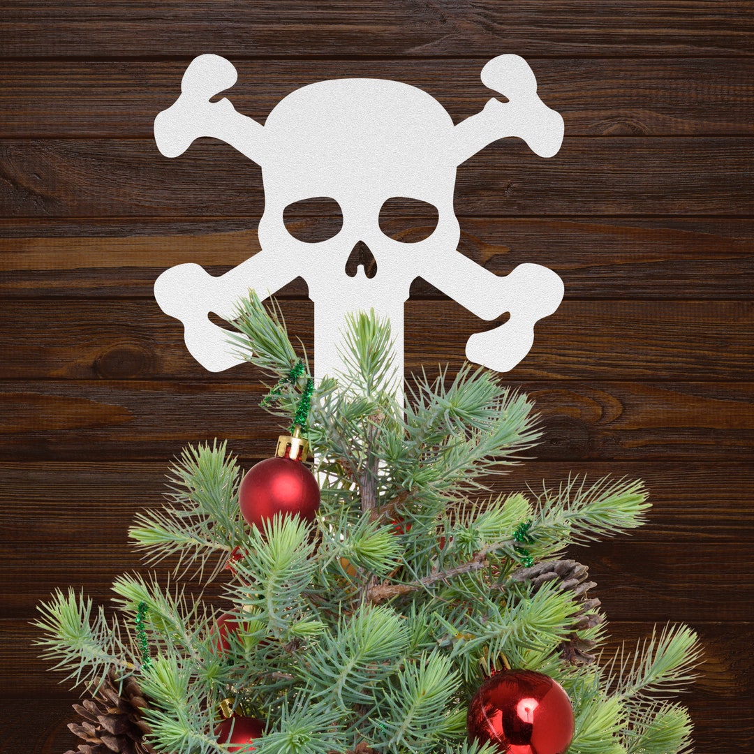 Skull and Crossbones Tree Topper Gothic Holiday Decor - White Metal ...