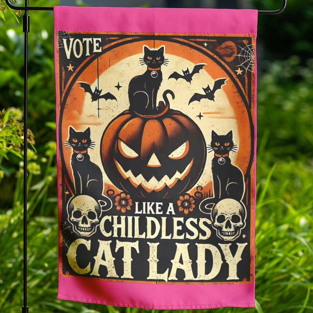 Vote Like a Childless Cat Lady Garden Flag, Black Cats Banner Pumpkin ...