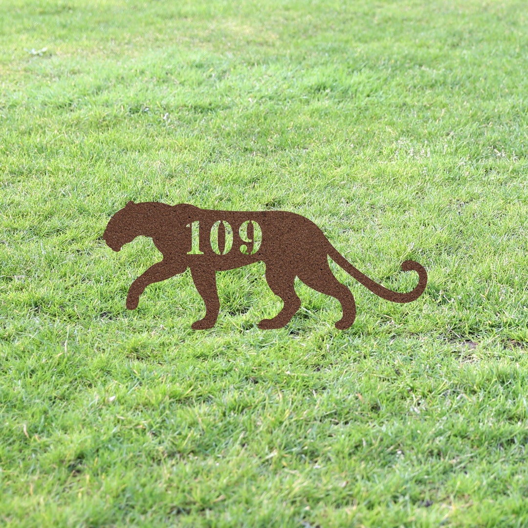 Panther House Number Sign Yard Address Plaque Garden Lawn Stake Metal ...