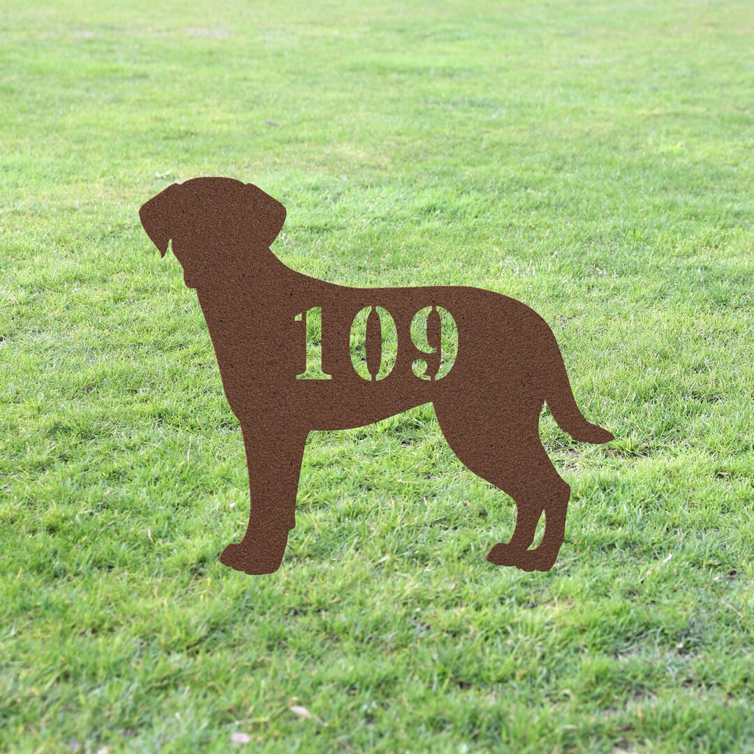 Black Lab House Number Sign Yard Address Plaque Garden Lawn Stake Metal ...