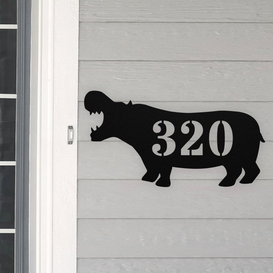 Personalized Hippopotamus Address House Number Sign Hippo Metal Wall ...