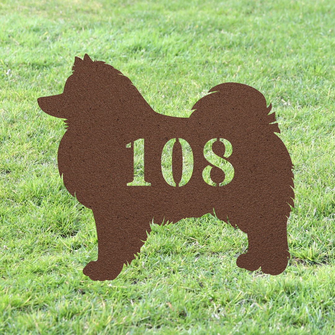 American Eskimo Dog House Number Sign Yard Address Plaque Garden Lawn ...
