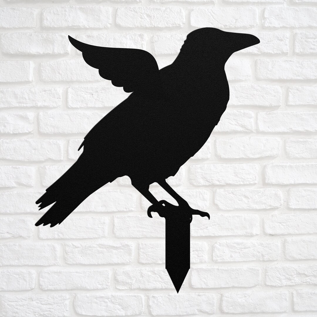 Raven Crow Angel Wings Yard Art Statue Stake Black Bird Metal Outdoor ...