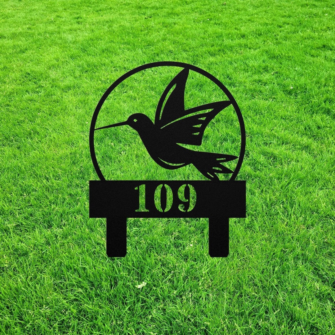 Hummingbird House Number Sign Yard Address Plaque Garden Lawn Stake ...