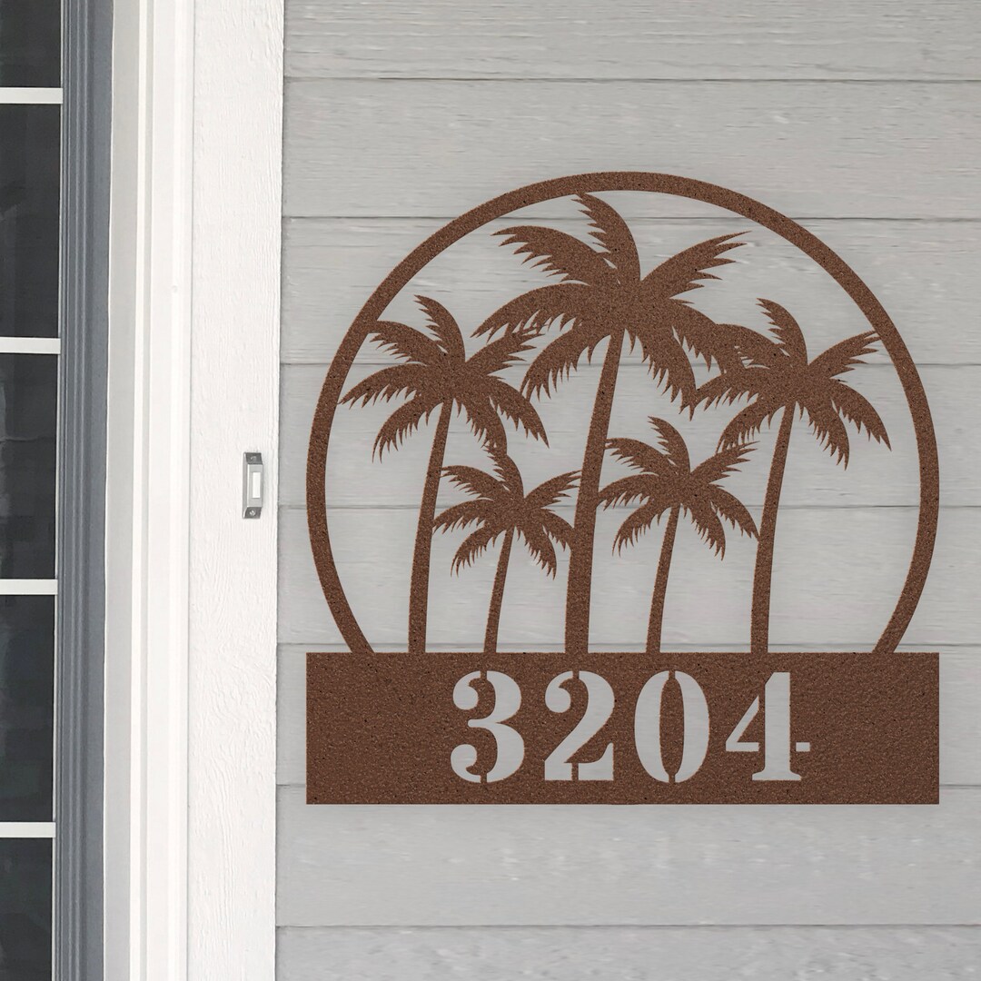 Personalized Palm Trees Address House Number Sign Metal Wall Art ...