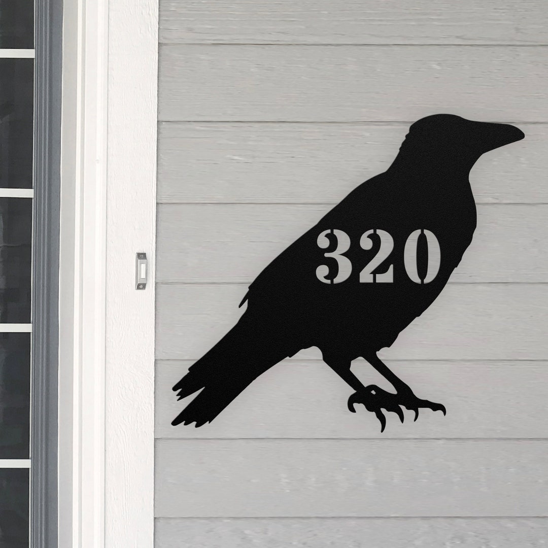 Personalized Crow Address House Number Raven Sign Metal Wall Art ...