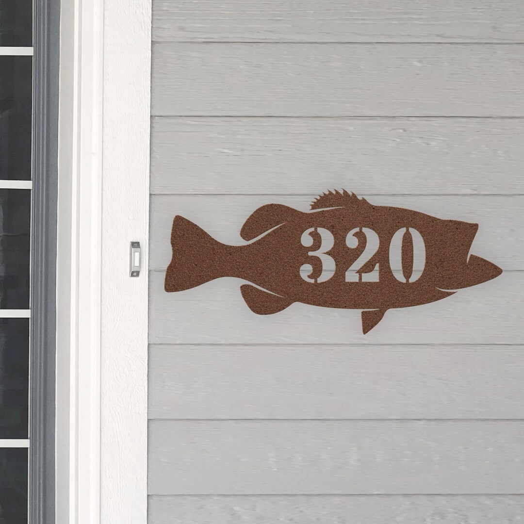 Personalized Bass Fish Address House Number Sign Metal Wall Art, Custom ...