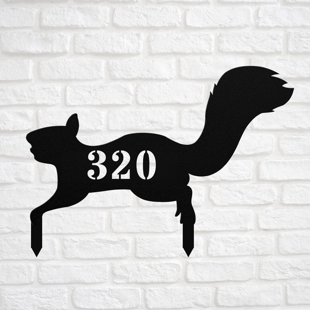 Squirrel House Number Sign Yard Address Plaque Garden Lawn Stake Metal ...