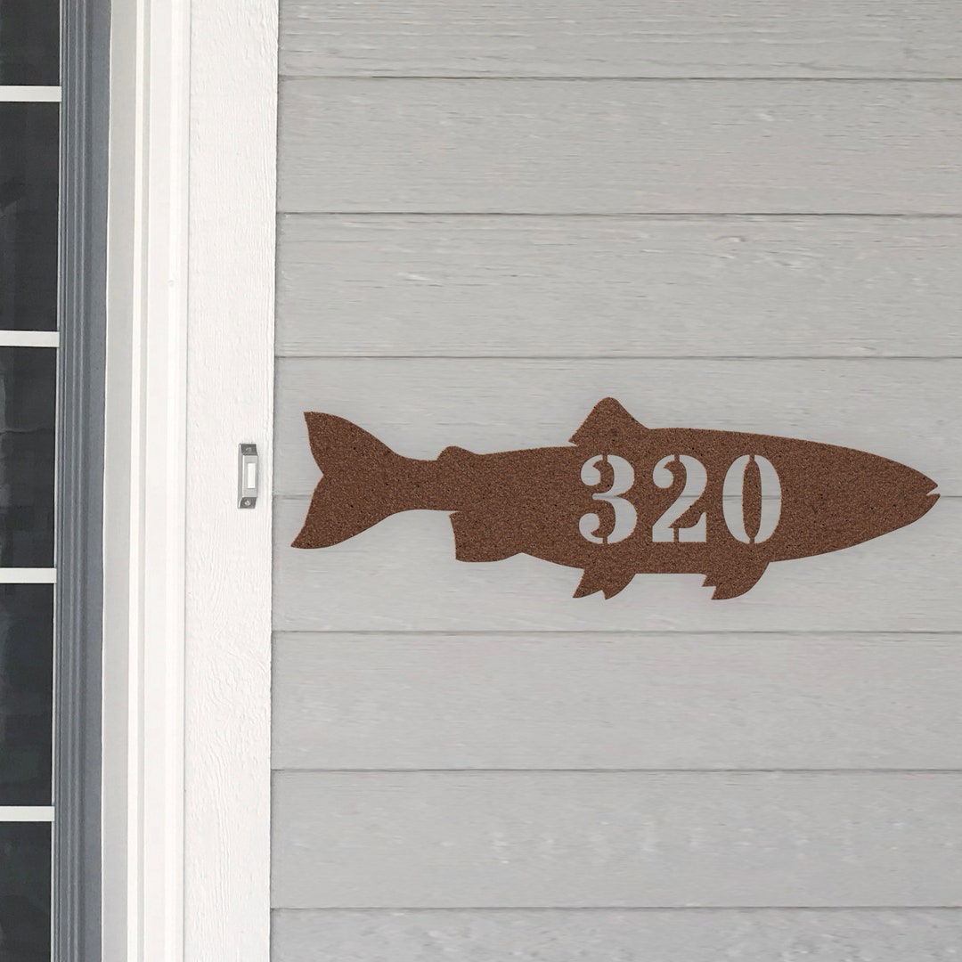 Personalized Trout Fish Address House Number Sign Metal Wall Art ...