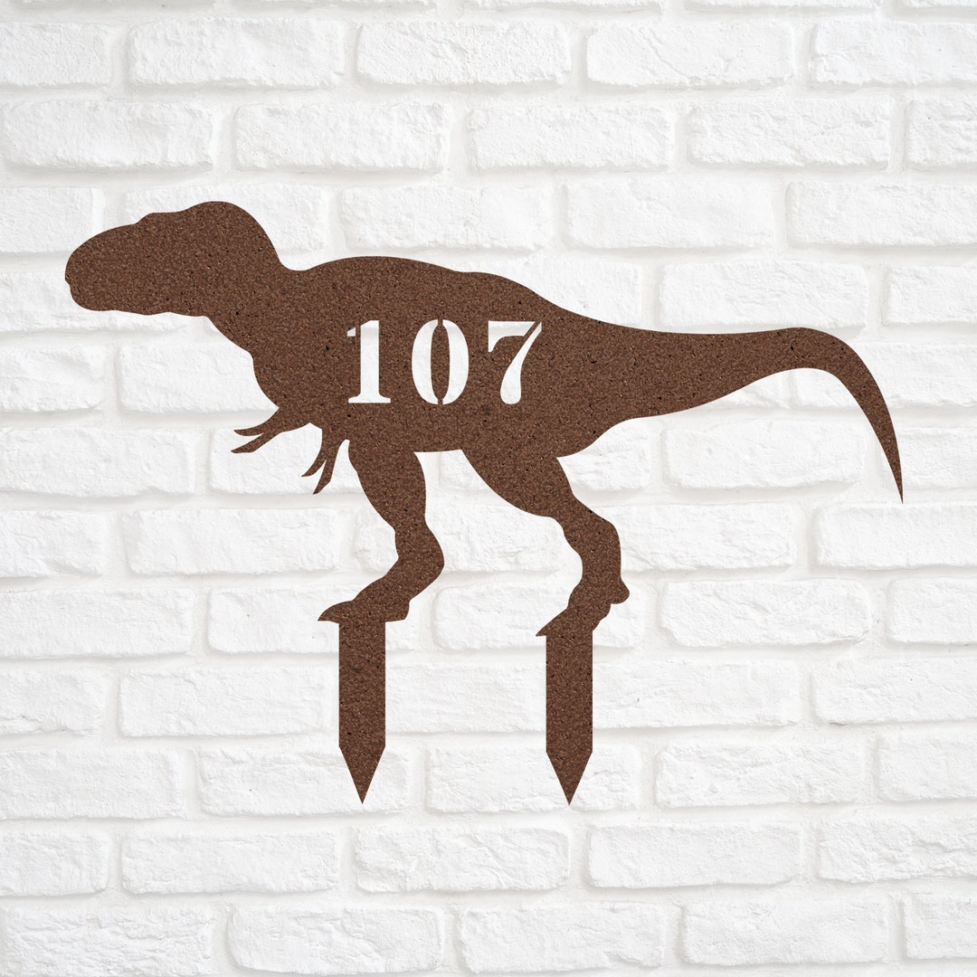 Dinosaur House Number Sign Yard Address Plaque Garden Lawn Stake Metal ...