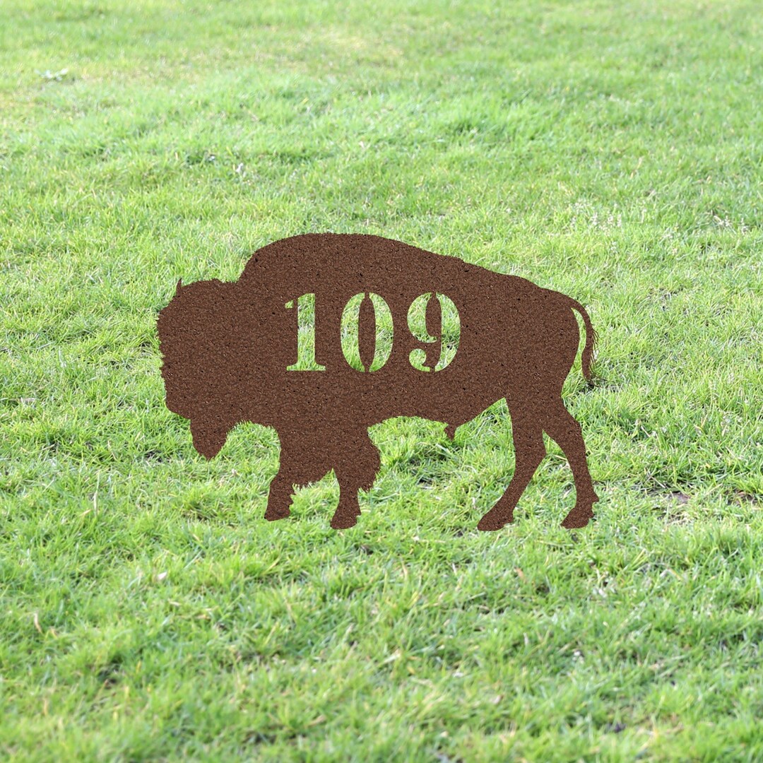 Buffalo House Number Sign Yard Address Plaque Garden Lawn Stake Metal ...
