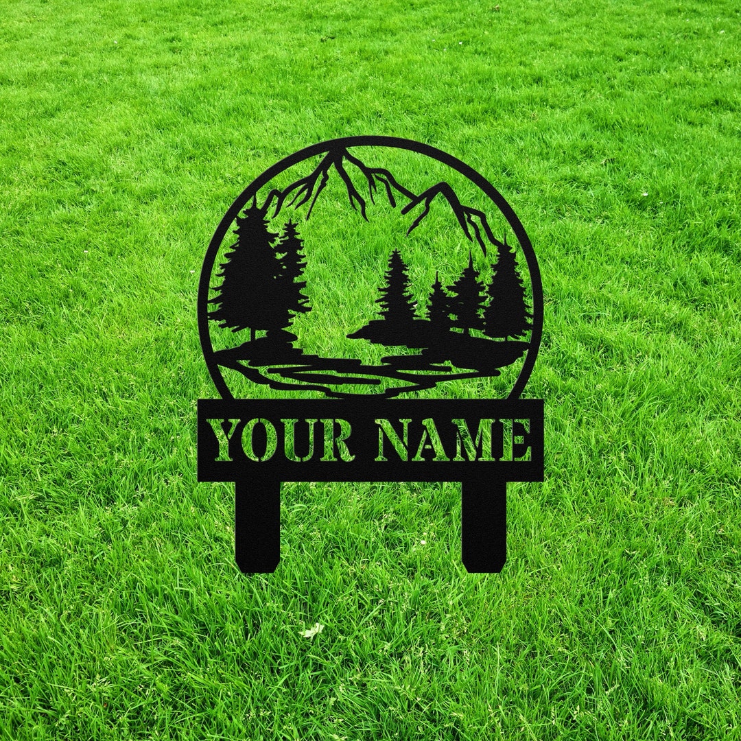 Nature Mountain Forest Metal Yard Art Address Sign Hill Tree Large ...