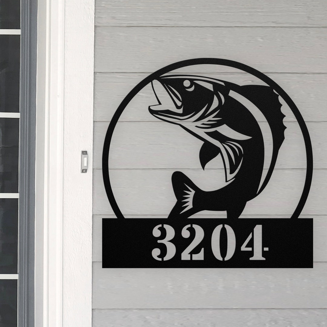 Personalized Walleye Fishing Address House Number Sign Metal Wall Art ...