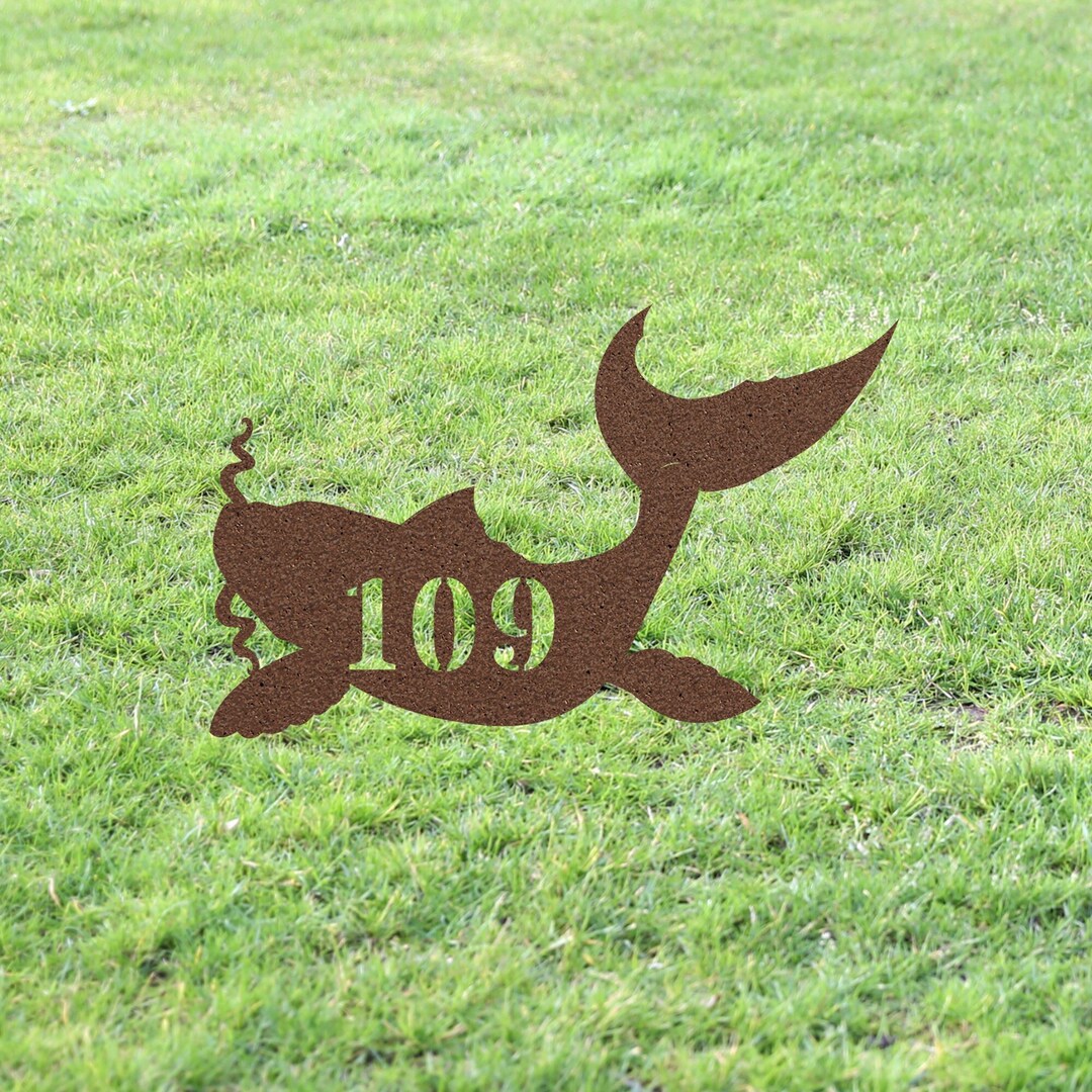 Koi Fish House Number Sign Yard Address Plaque Garden Lawn Stake Metal ...